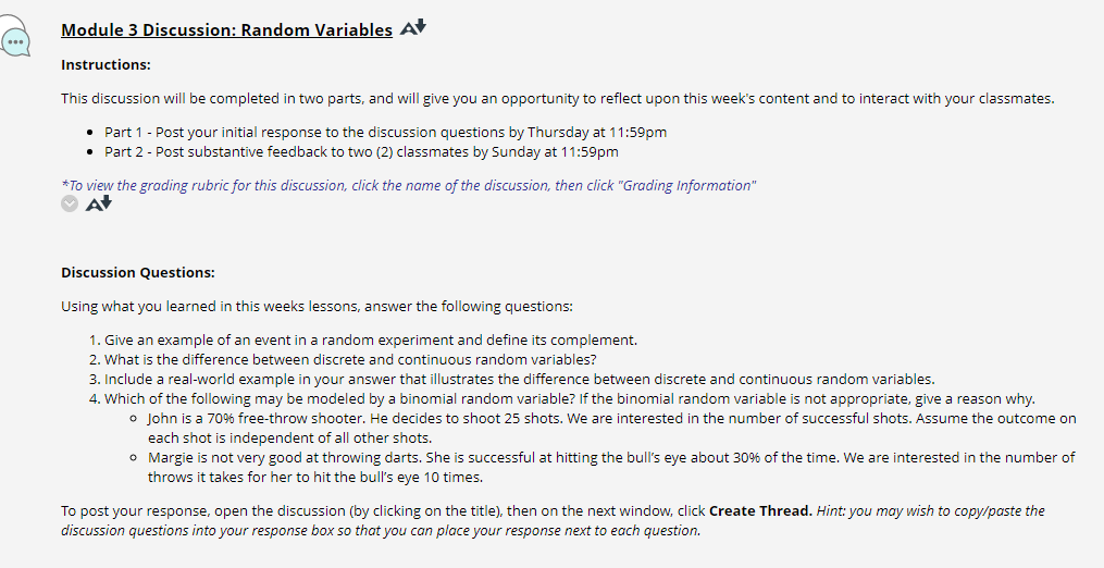 Solved Module 3 Discussion: Random Variables At | Chegg.com