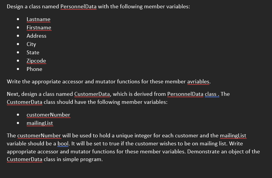 Solved Design a class named PersonnelData with the following | Chegg.com