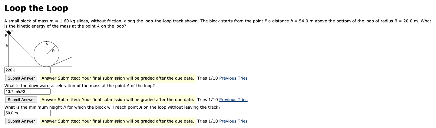 Solved Loop the Loop A small block of mass m = 1.60 kg | Chegg.com