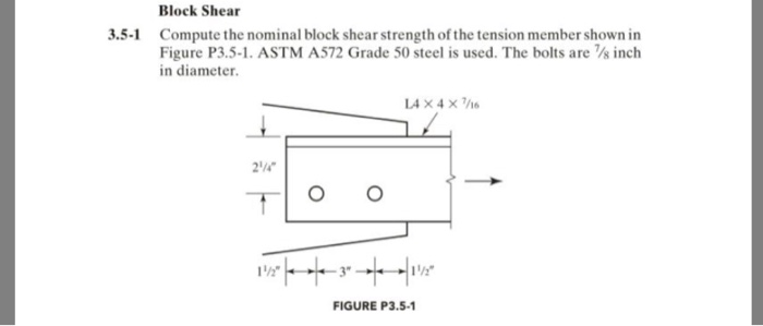 Solved Block Shear .5-1 Compute the nominal block shear | Chegg.com
