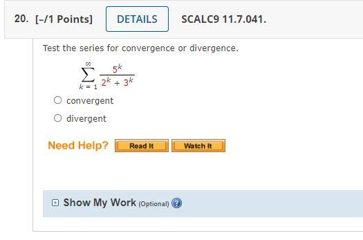 Solved Test the series for convergence or divergence. | Chegg.com