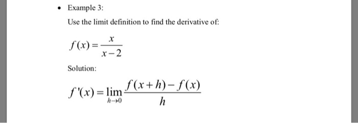 Solved Example 3: Use the limit definition to find the | Chegg.com Solved Example 3: Use the limit definition to find the | Chegg.com