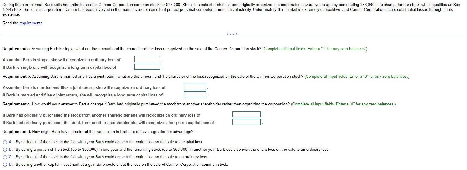 Solved During the current year, Barb sells her entire | Chegg.com