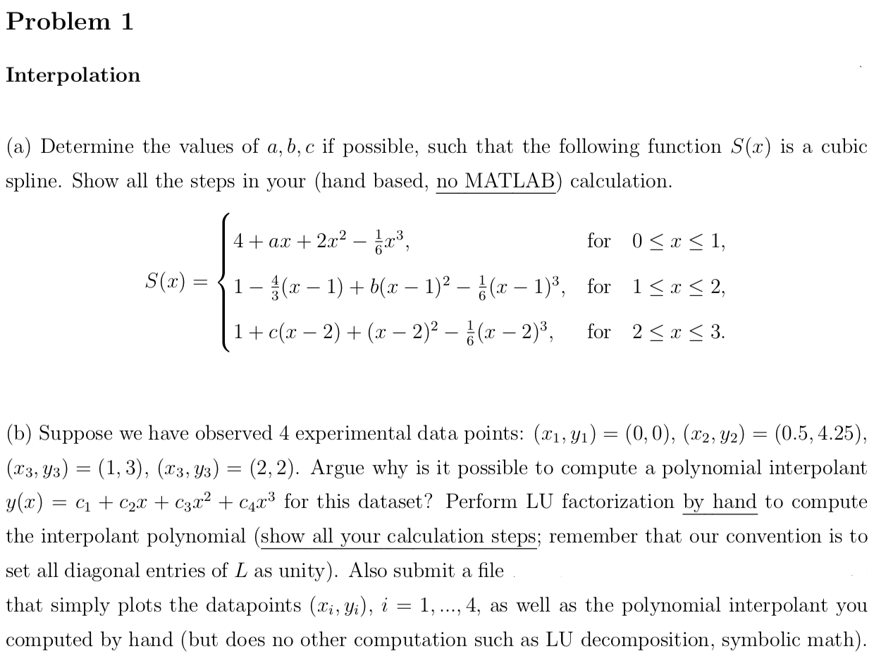 Solved Problem 1 Interpolation (a) Determine the values of | Chegg.com
