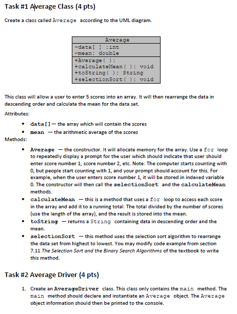 Solved Task #1 Average Class (4 pts) Create a class called | Chegg.com