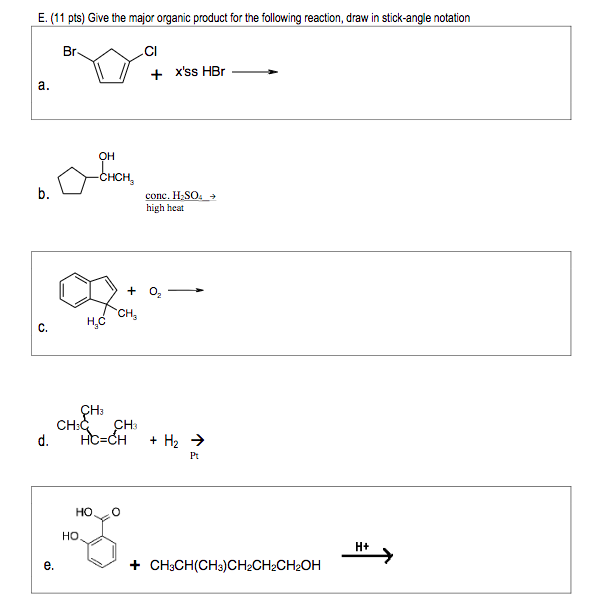 Solved a. b. high heat conc. H2SO4→ C. d. e. H+ | Chegg.com