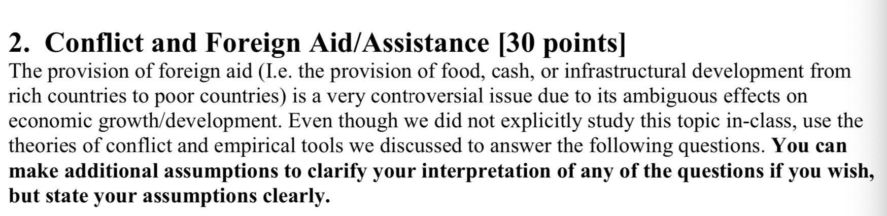 Solved 2. Conflict and Foreign Aid/Assistance [30 points] | Chegg.com