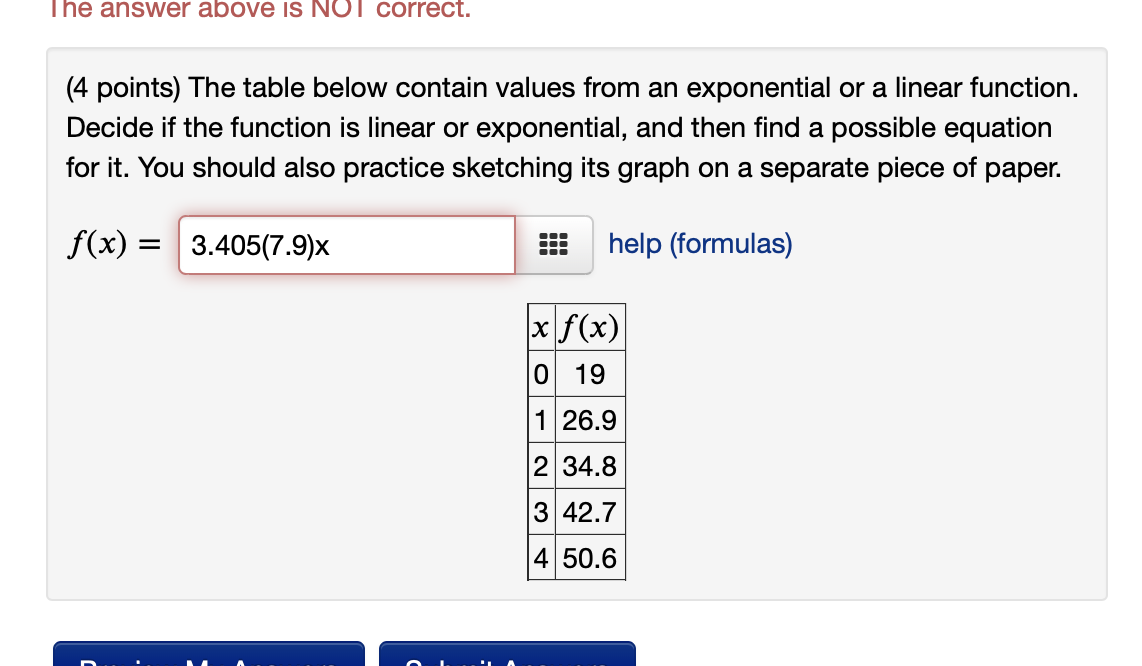Solved The table below contain values from an exponential or | Chegg.com