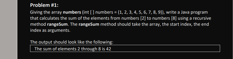 Solved Problem #1: Giving the array numbers (int[] numbers = | Chegg.com