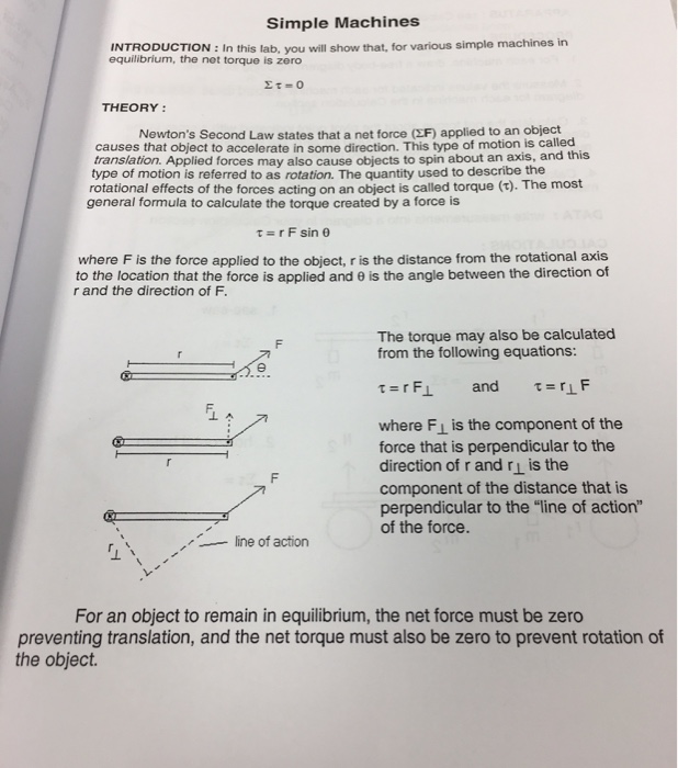 Simple Machines INTRODUCTION : In this lab, you will | Chegg.com