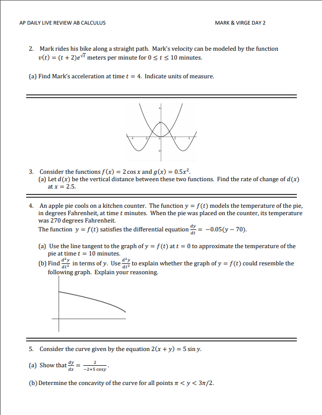 Solved AP DAILY LIVE REVIEW AB CALCULUS MARK & VIRGE DAY 2 | Chegg.com