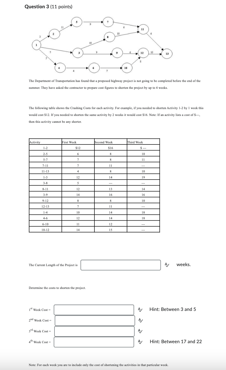 Solved Question 3 (11 points) The Department of | Chegg.com