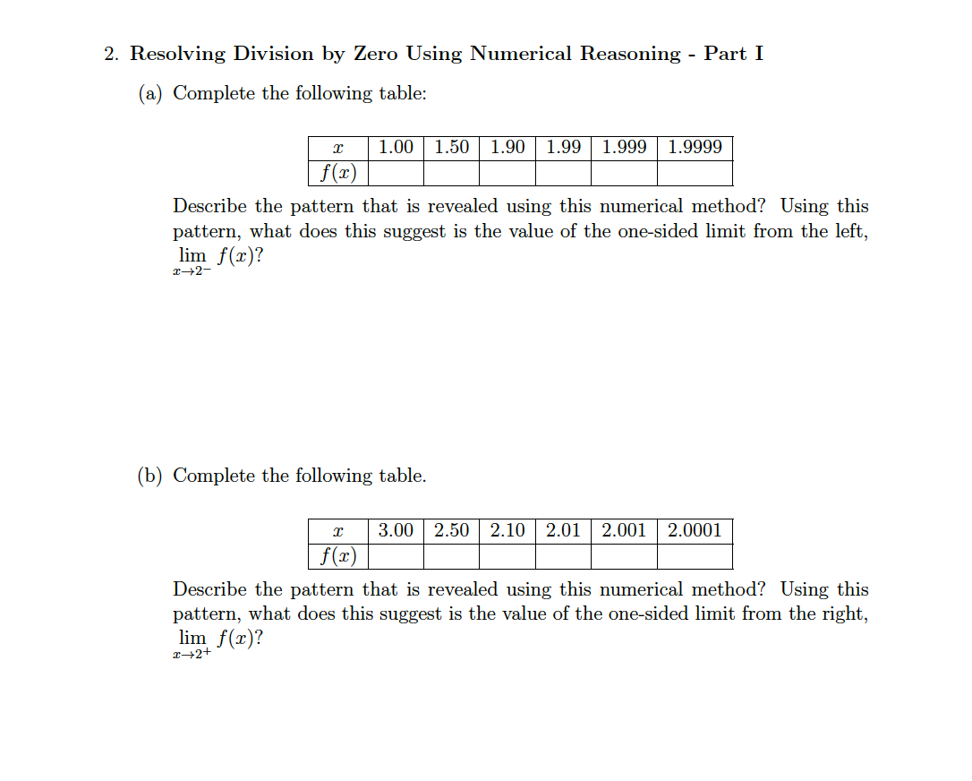 Solved 2. Resolving Division by Zero Using Numerical | Chegg.com
