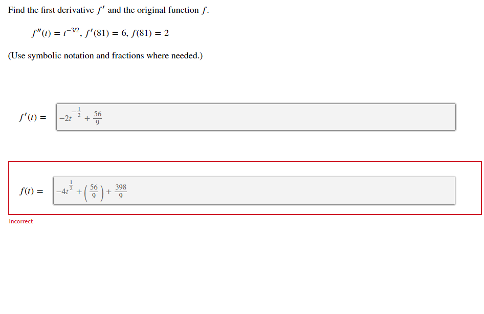 Solved Find the first derivative f′ and the original | Chegg.com