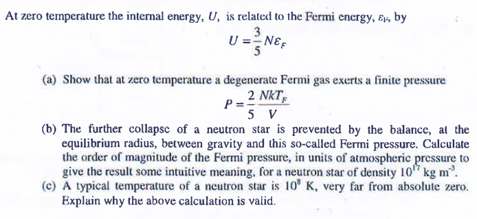 Solved At zero temperature the internal energy, U, is | Chegg.com