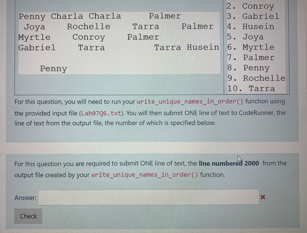 Solved Complete the write_unique_names_in_order(filename_in, | Chegg.com