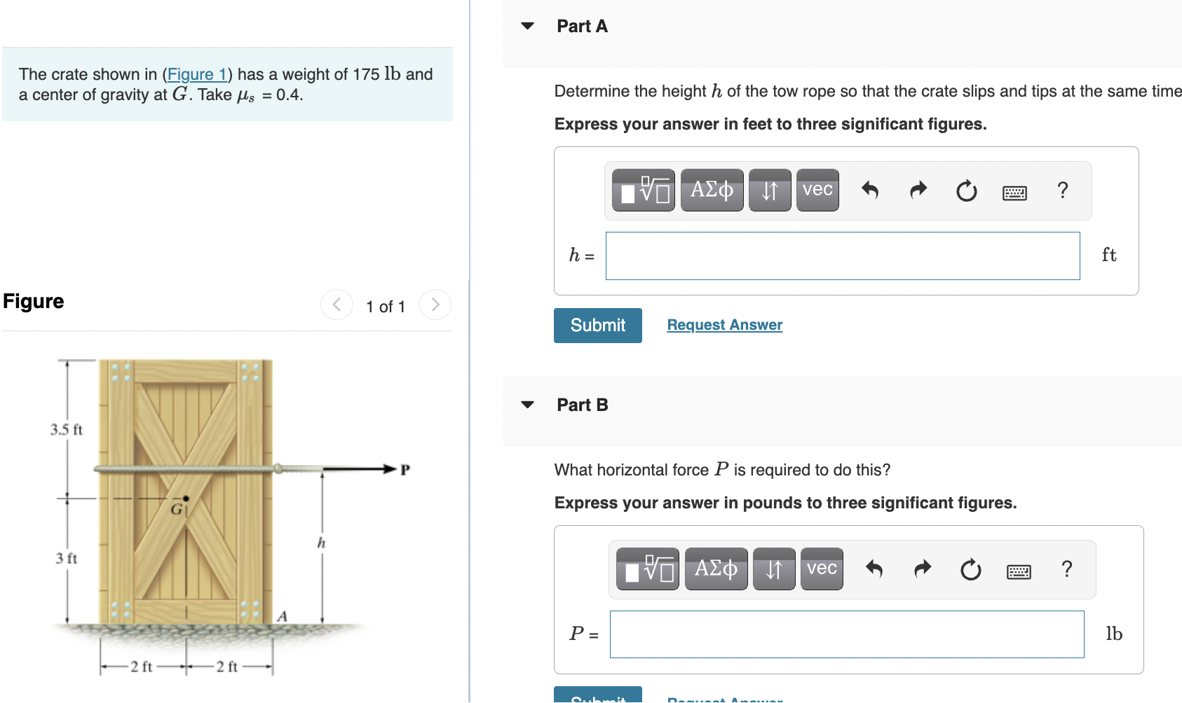 Solved Part A The Crate Shown In Figure 1 Has A Weight Of