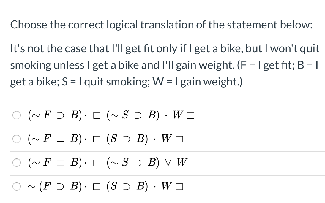 Solved Choose the correct logical translation of the | Chegg.com