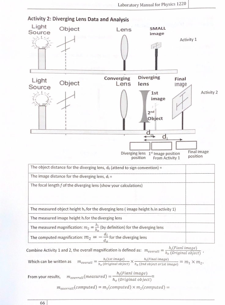 Solved Laboratory Manual for Physics 1220: Lenses and | Chegg.com