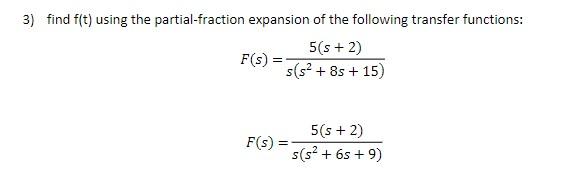 Solved 3) find f(t) using the partial-fraction expansion of | Chegg.com