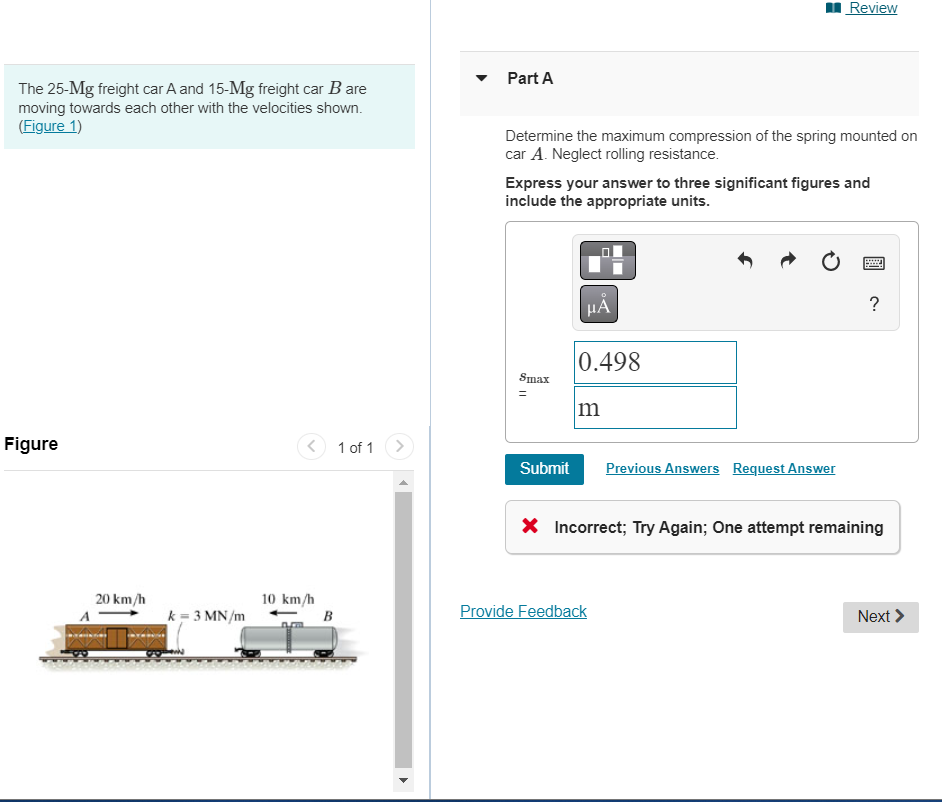 Solved The 25−Mg freight car A and 15−Mg freight car B are | Chegg.com