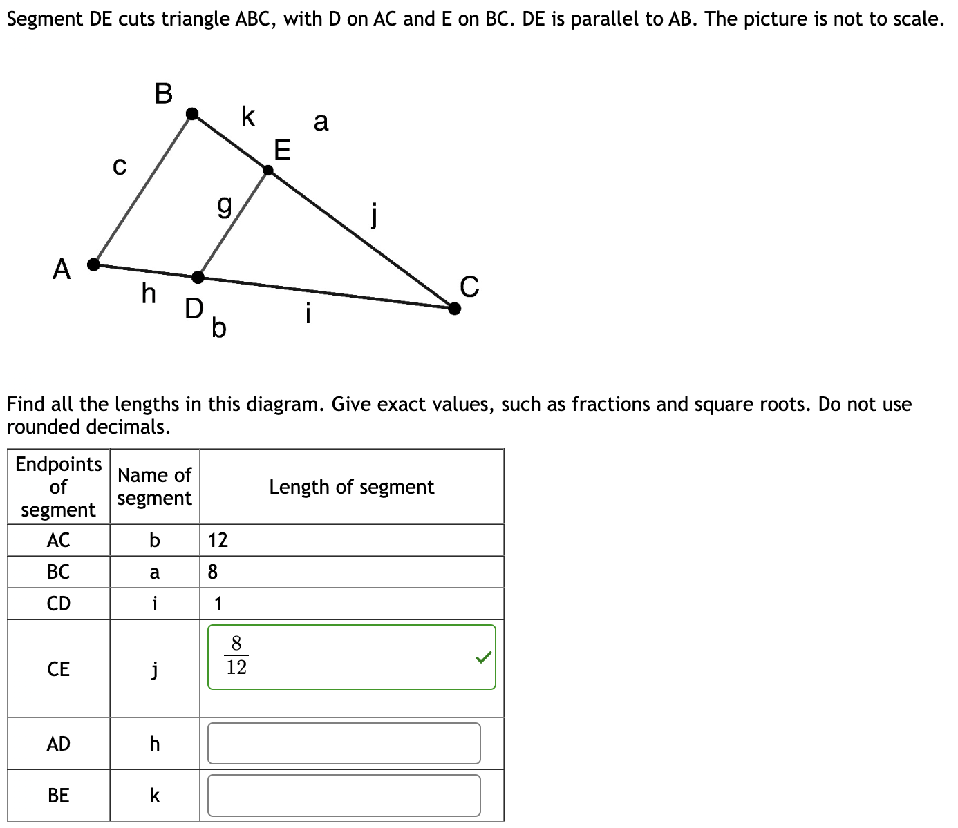 Solved Segment DE ﻿cuts triangle ABC, with D ﻿on AC ﻿and E | Chegg.com