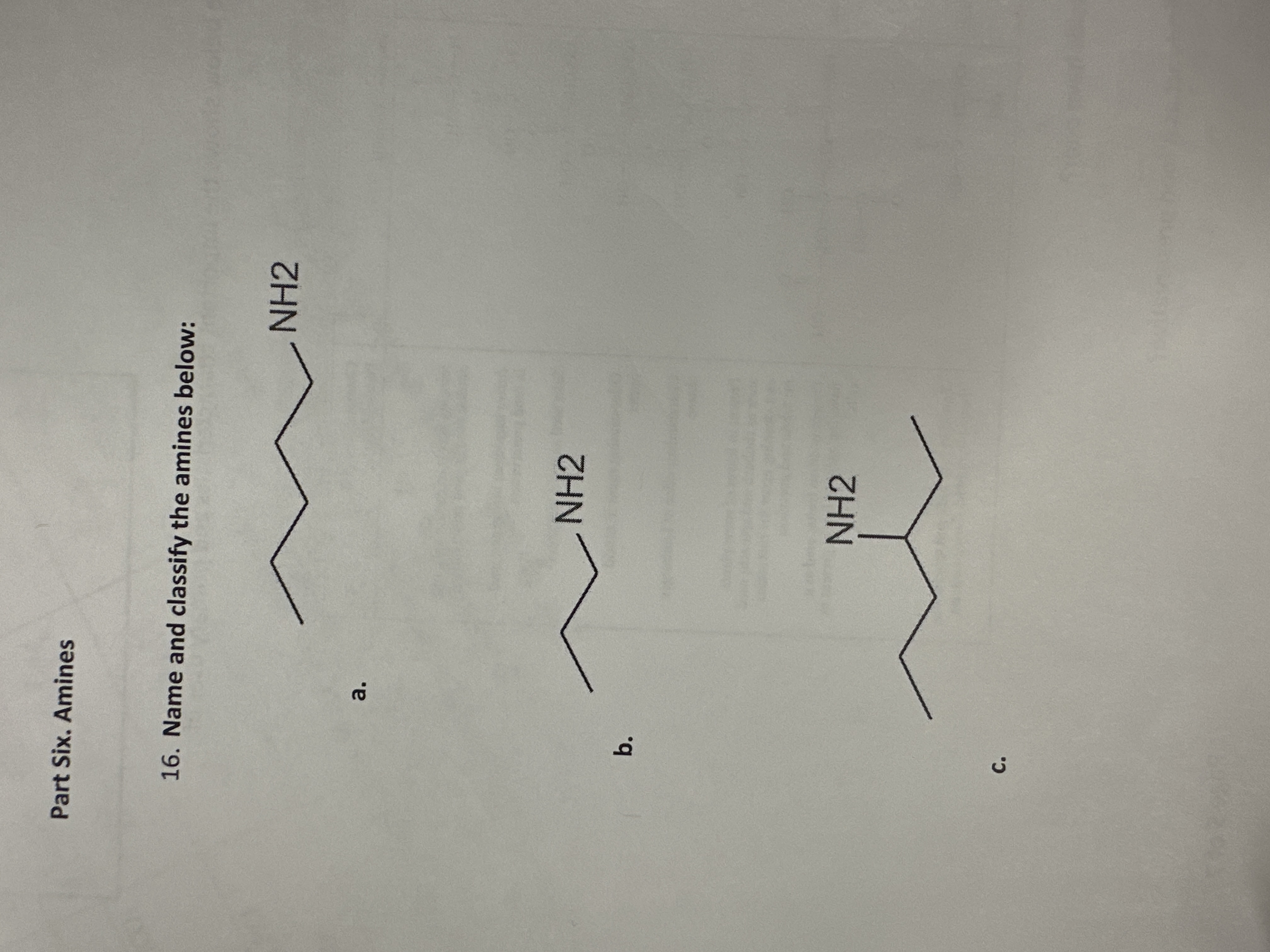 Solved Part Six. Amines 16. Name and classify the amines | Chegg.com