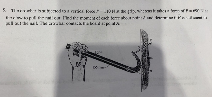 Solved 5. The crowbar is subjected to a vertical force P 110 | Chegg.com