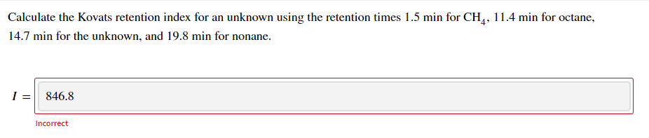 Solved Calculate the Kovats retention index for an unknown | Chegg.com