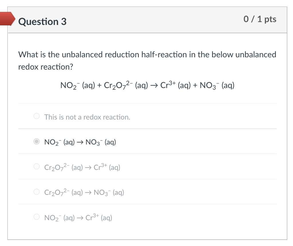 Solved Question 3 0 / 1 pts What is the unbalanced reduction | Chegg.com