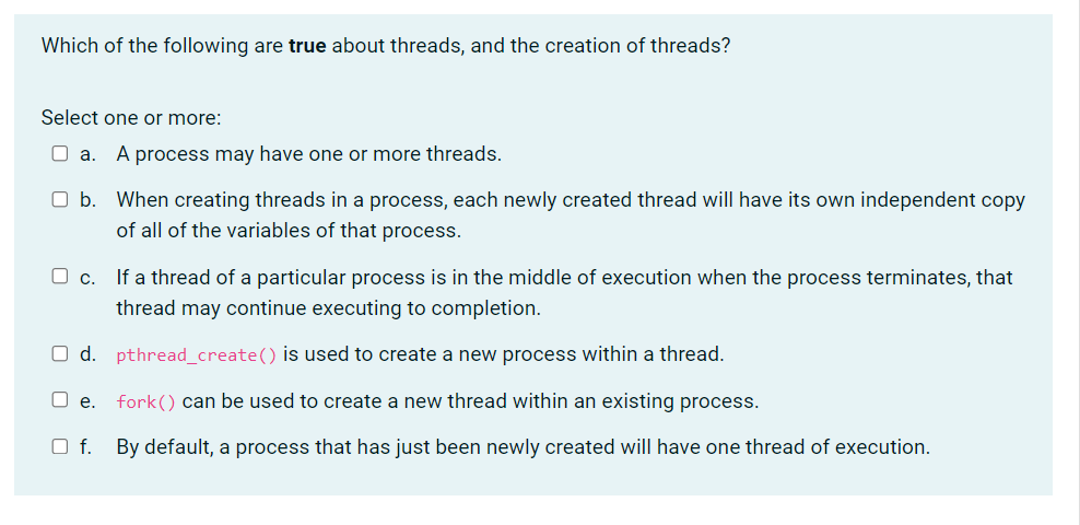 Solved Which of the following are true about threads, and | Chegg.com