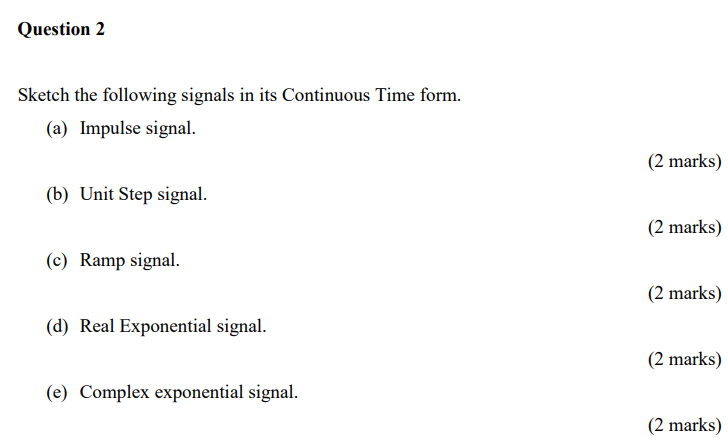 Solved Question 2 Sketch the following signals in its | Chegg.com