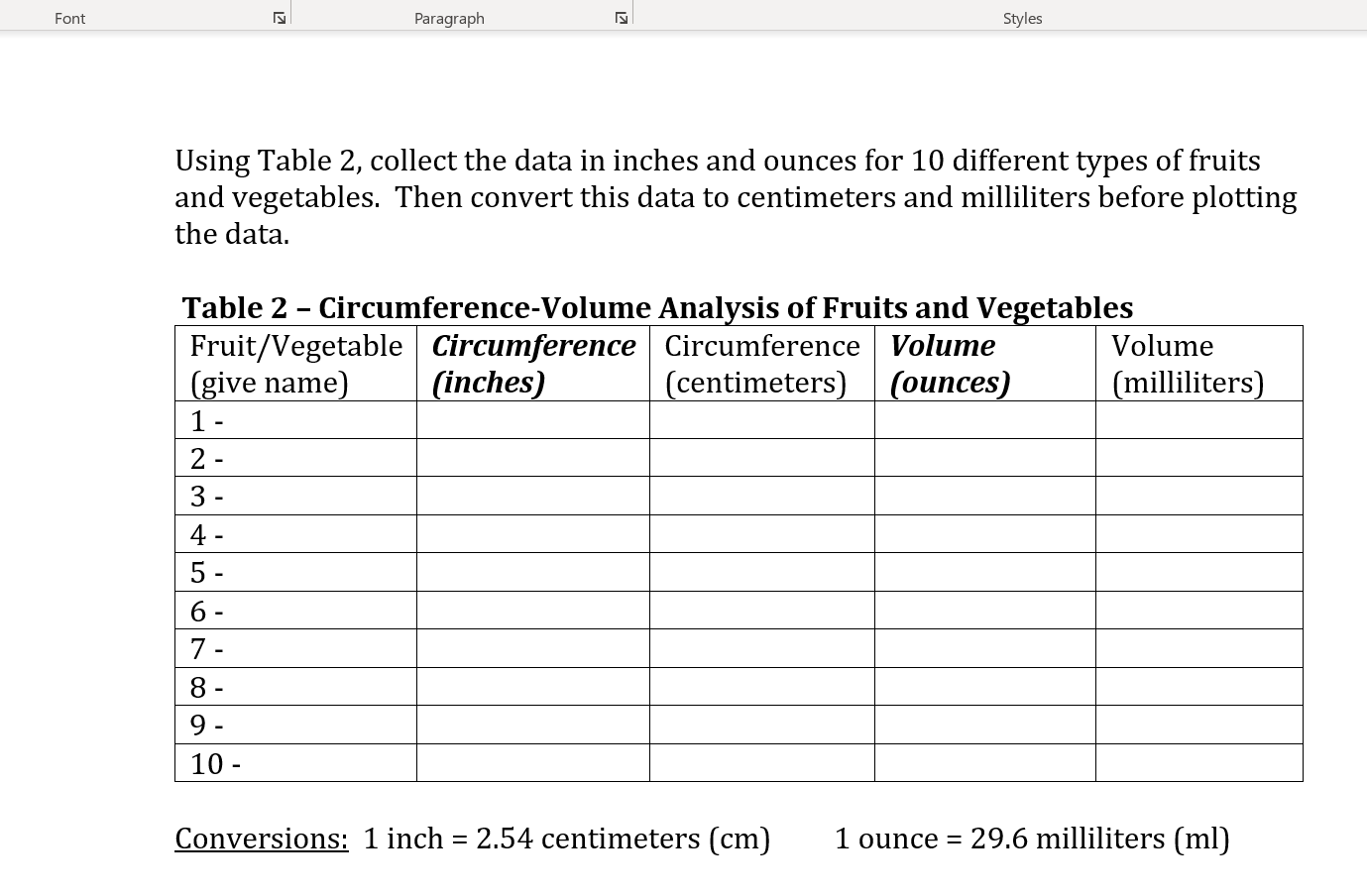II. Circumference-Volume Analysis in Common Fruits | Chegg.com