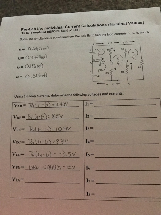 Solved Pre-Lab lla: DC Mesh (Loop) Analysis (Nominal Values) | Chegg.com