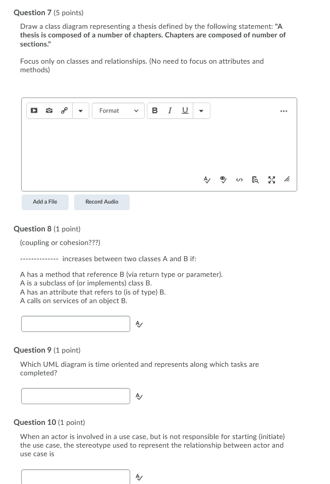 Solved Question 7 (5 points) Draw a class diagram | Chegg.com