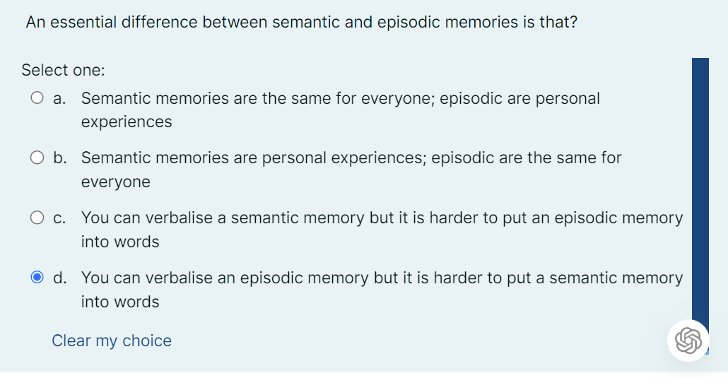 Solved An essential difference between semantic and episodic | Chegg.com