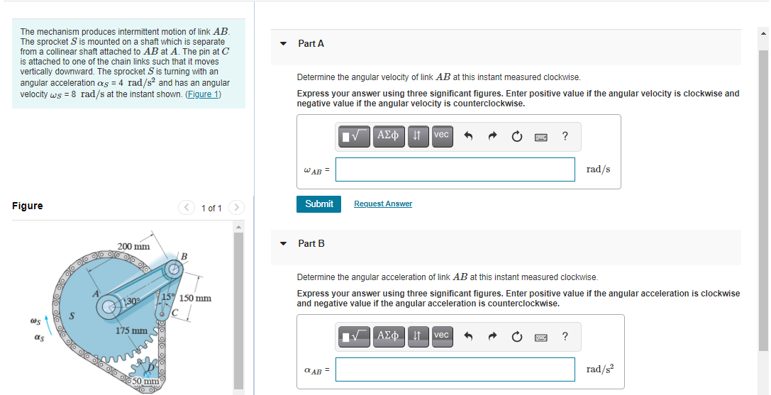 Solved Part A The mechanism produces intermittent motion of | Chegg.com
