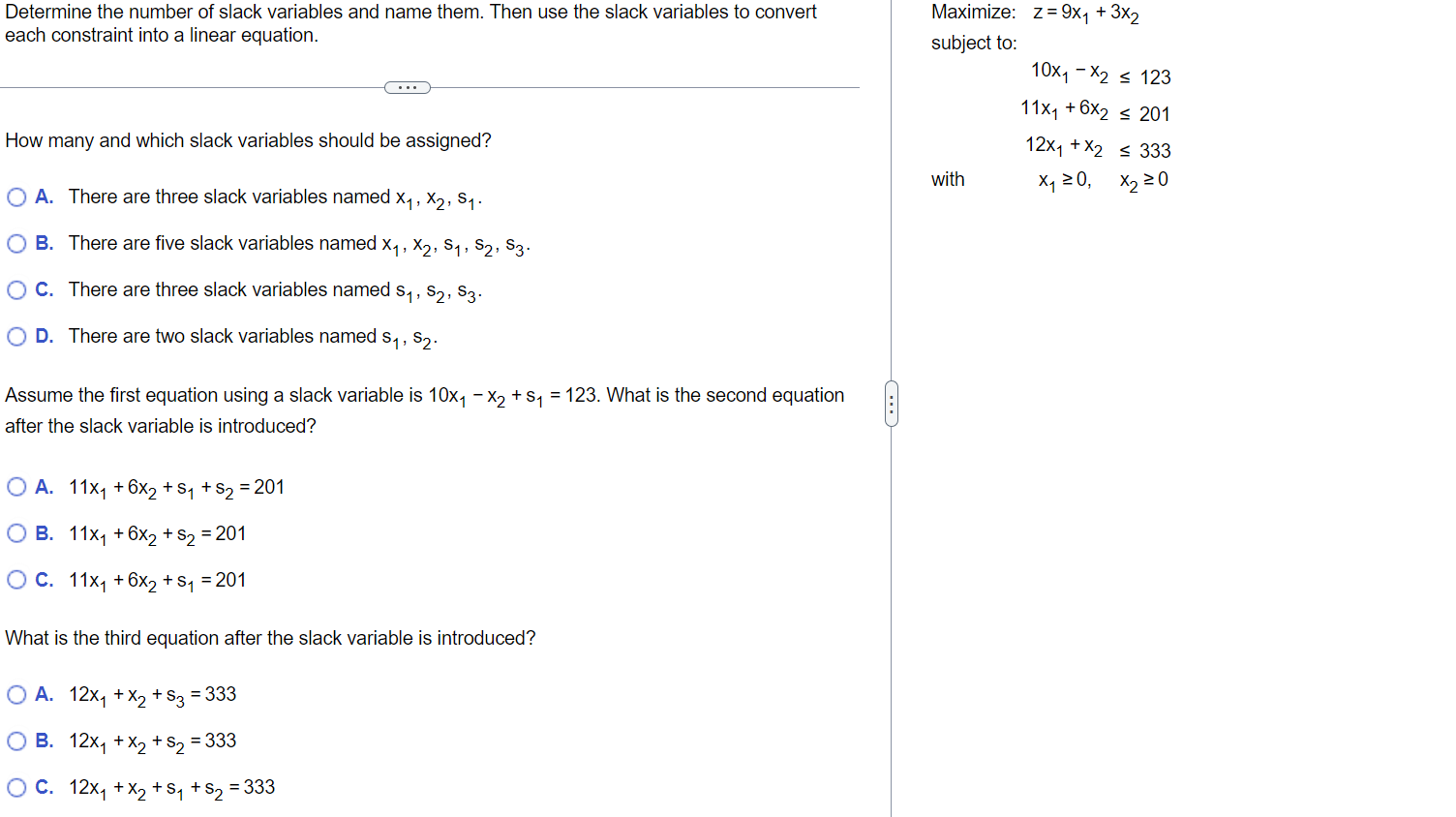 Solved Assume the first equation using a slack variable is | Chegg.com