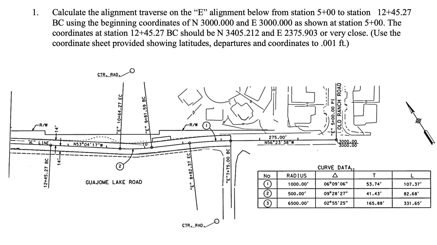 Solved Calculate the alignment traverse on the "E" alignment | Chegg.com