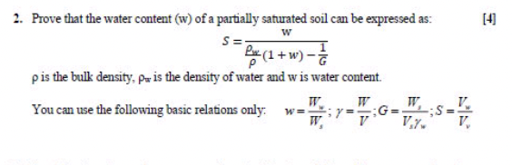 Solved w S= 2. Prove that the water content (w) of a | Chegg.com