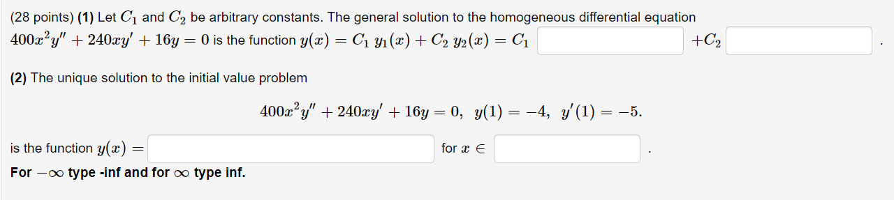 Solved (28 points) (1) Let C1 and C2 be arbitrary constants. | Chegg.com