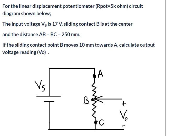 Solved For the linear displacement potentiometer (Rpot=5k | Chegg.com
