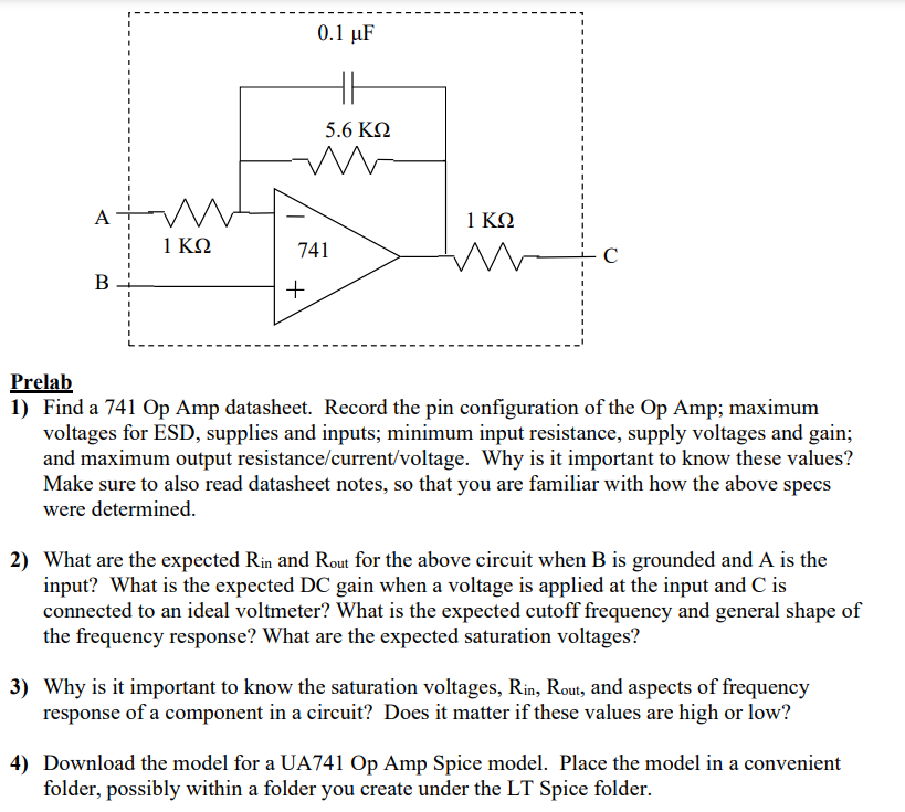 Solved Prelab 1) Find a 741Op Amp datasheet. Record the pin | Chegg.com