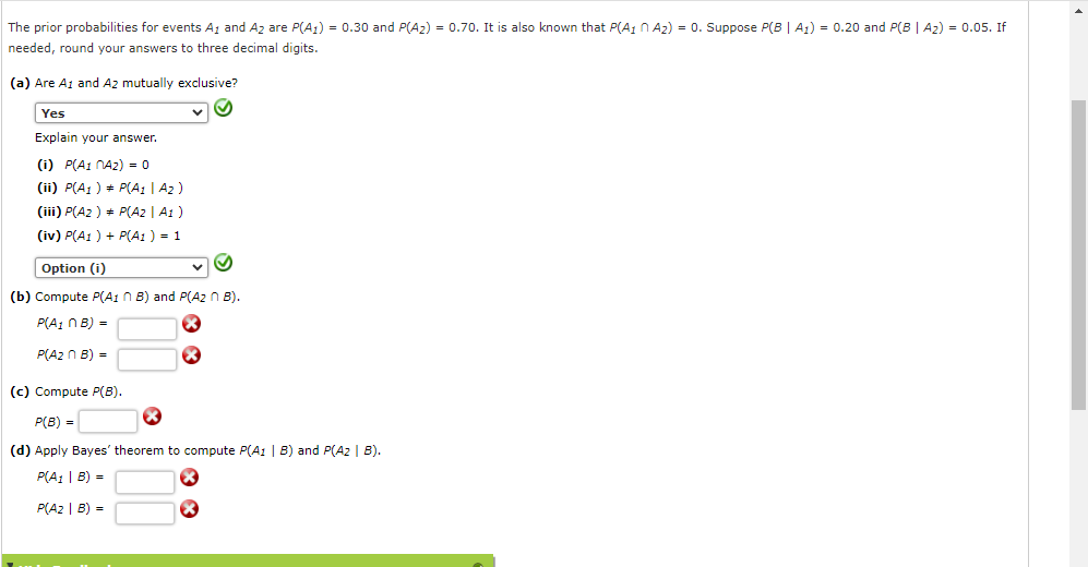 Solved The prior probabilities for events A1 and A2 are | Chegg.com