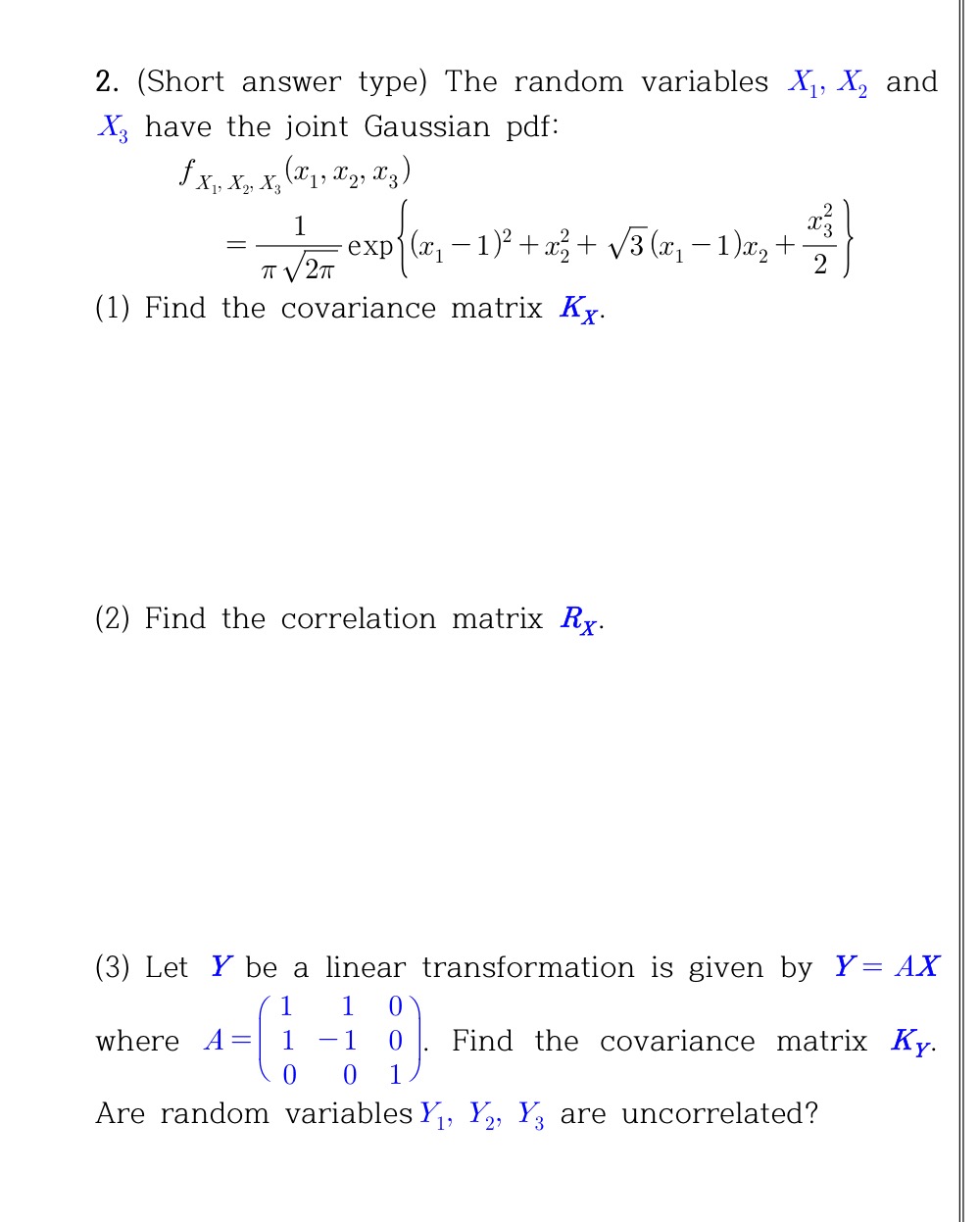Solved 2. (Short answer type) The random variables X1,X2 and | Chegg.com