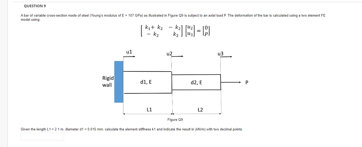 Solved [k1+k2−k2−k2k2][u2u3]=[0P] Given the length L1=2.1 m, | Chegg.com