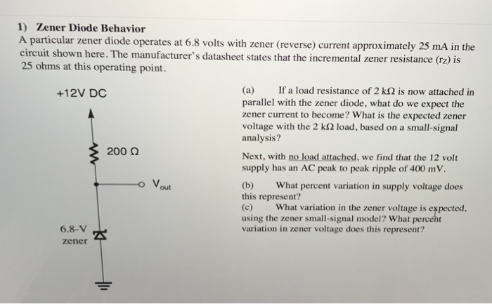 Solved 1) Zener Diode Behavior A particular zener diode | Chegg.com
