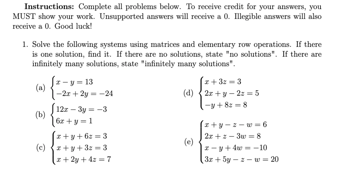 Solved Instructions: Complete all problems below. To receive | Chegg.com
