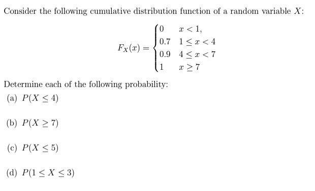 Solved Consider the following cumulative distribution | Chegg.com