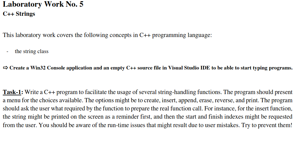 Solved Laboratory Work No. 5 C++ Strings This laboratory | Chegg.com